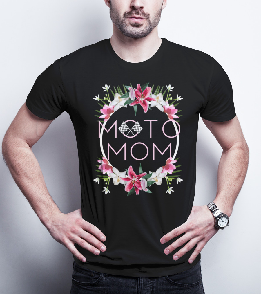 Moto Mom Floral Checkered Motocross T-Shirt