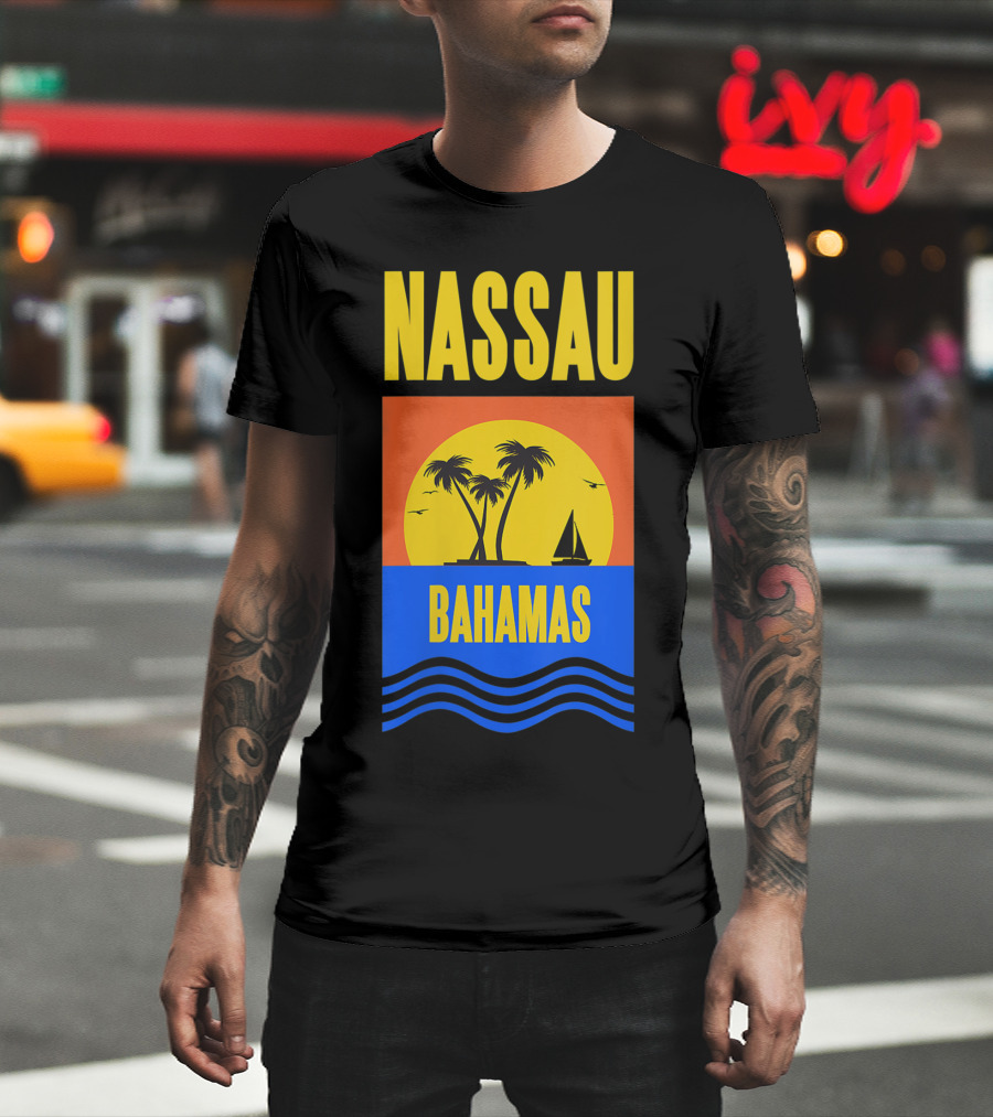 Nassau Bahamas Sunset Palm Trees And Sailboat Ocean Waves T-Shirt
