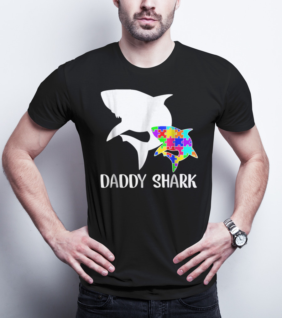 Daddy Shark Autism Awareness Puzzle Colorful T-Shirt