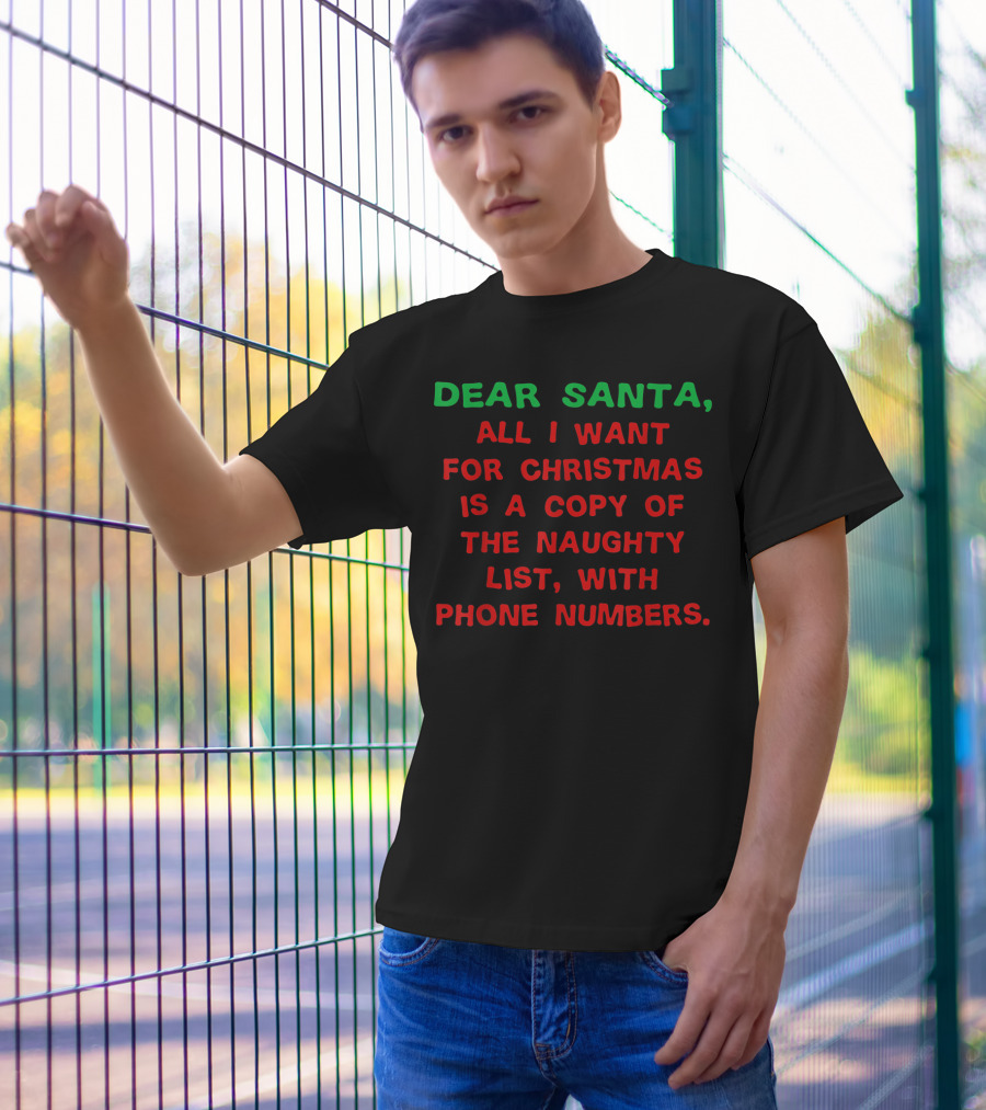 Dear Santa All I Want For Christmas Is A Copy Of The Naughty List With Phone Numbers T-Shirt