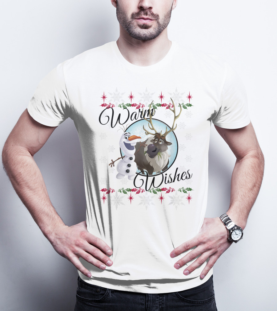Disney Frozen Olaf Sven Warm Wishes Snowflakes Holiday Scene T-Shirt