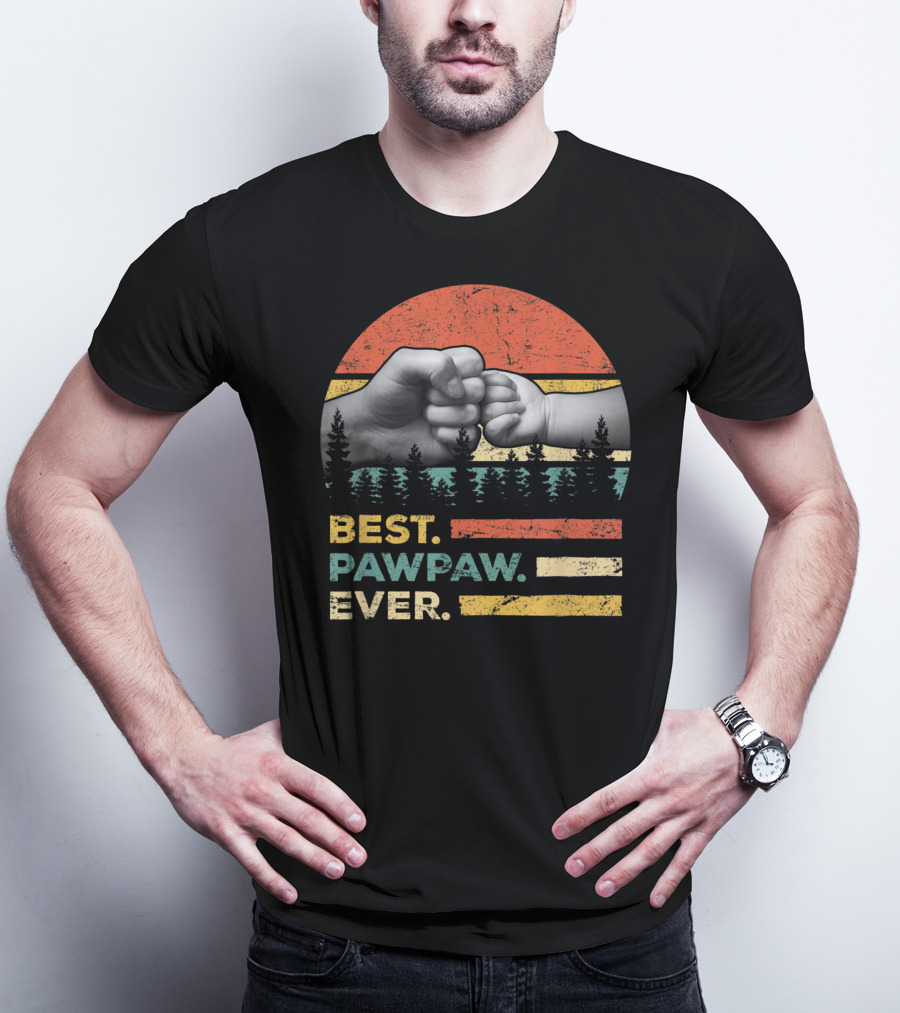 Best Pawpaw Ever Vintage Retro Fist Bump Forest Sunburst T-Shirt