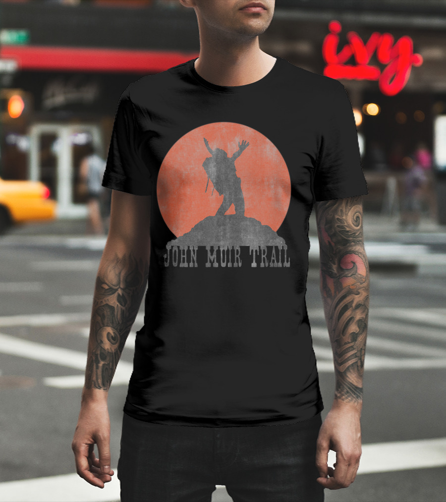 John Muir Trail Classic Hikers Silhouette With Backpack And Sunset T-Shirt