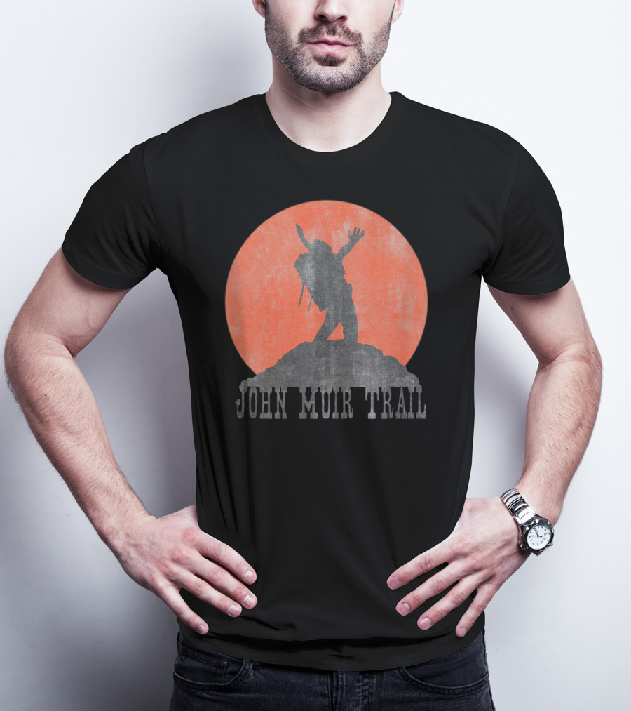 John Muir Trail Classic Hikers Silhouette With Backpack And Sunset T-Shirt