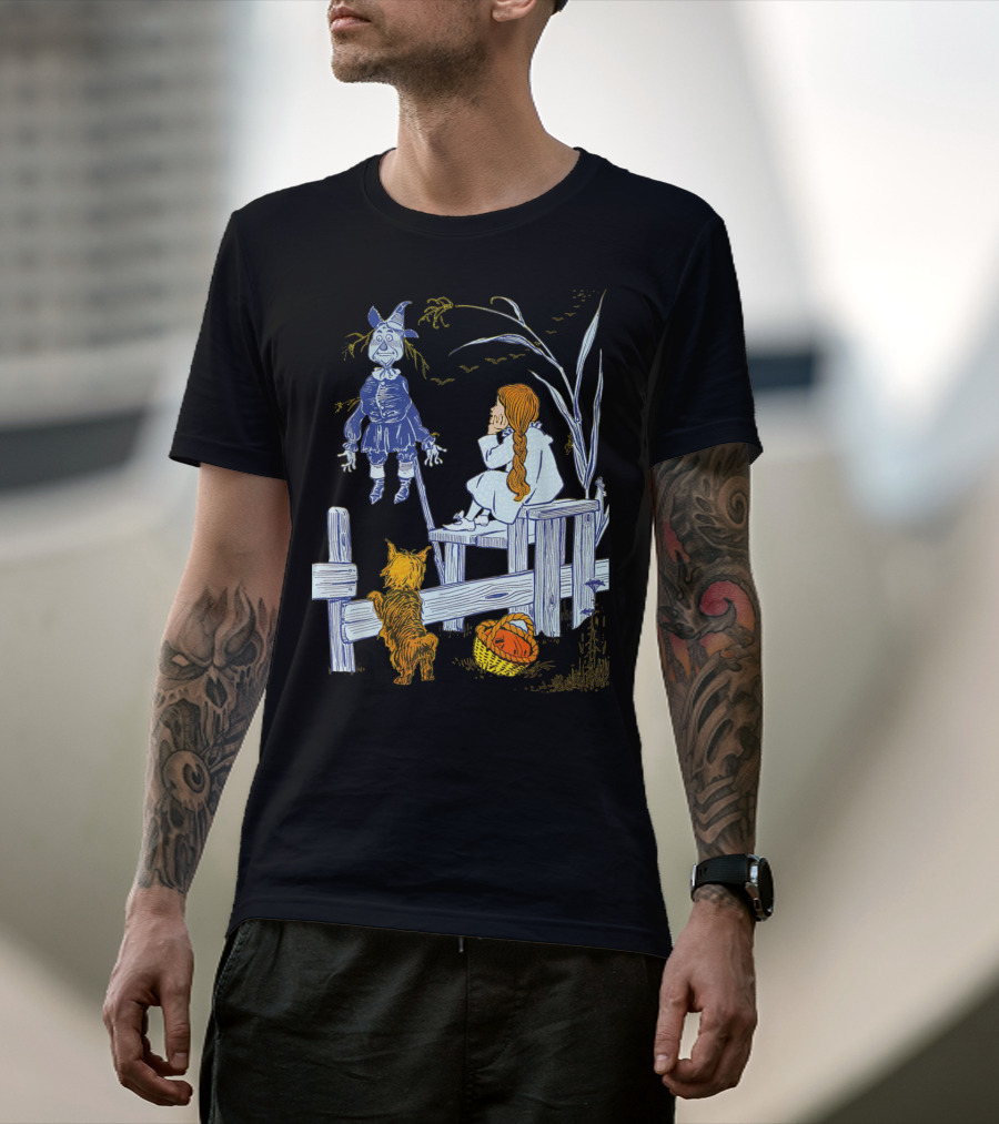 Land Of Oz Classic Scarecrow With Toto And Wizard Themes T-Shirt