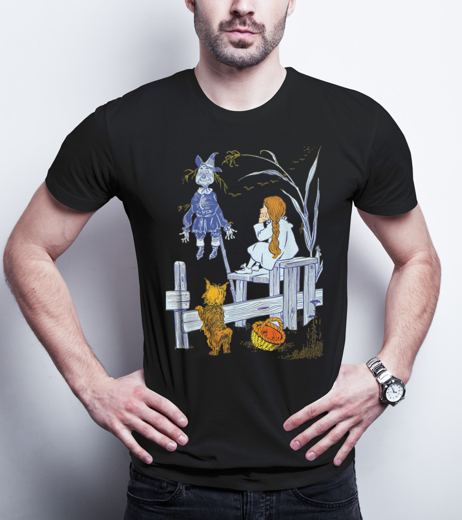 Land Of Oz Classic Scarecrow With Toto And Wizard Themes T-Shirt
