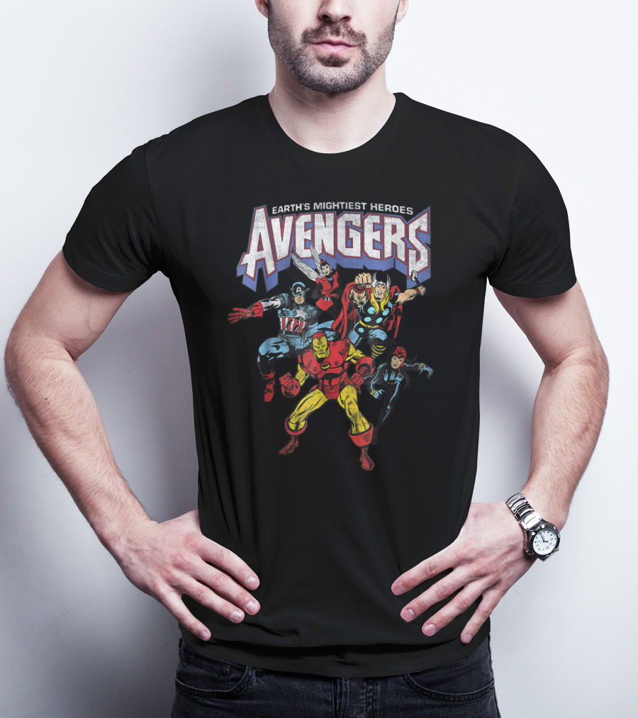 Earth's Mightiest Heroes Avengers Classic Vintage Group Shot T-Shirt