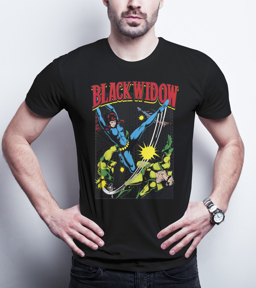 Marvel Black Widow Classic Comic Action Scene T-Shirt