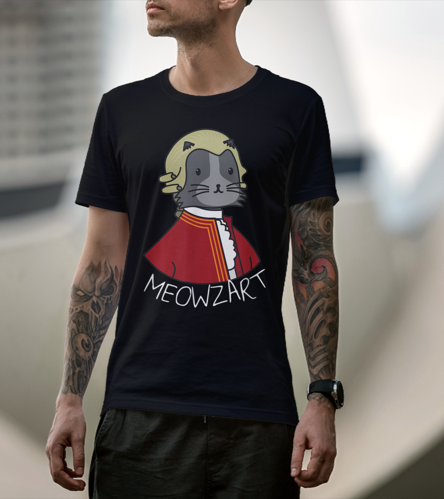 Meowzart Funny Cat Classic Music Mozart With Red Coat And Wig T-Shirt