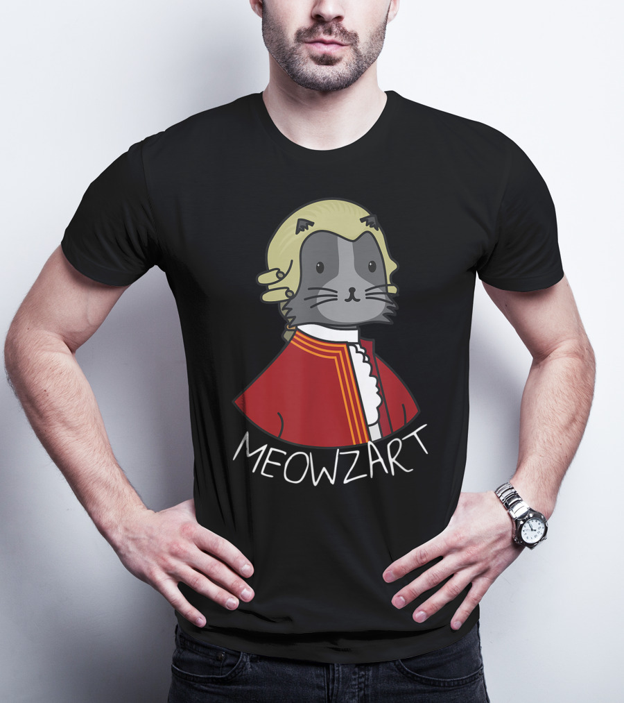 Meowzart Funny Cat Classic Music Mozart With Red Coat And Wig T-Shirt