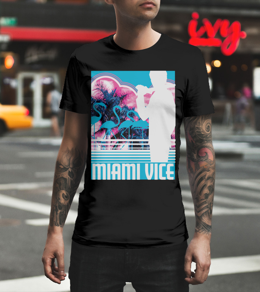Miami Vice Neon Flamingo Silhouette Tropical T-Shirt