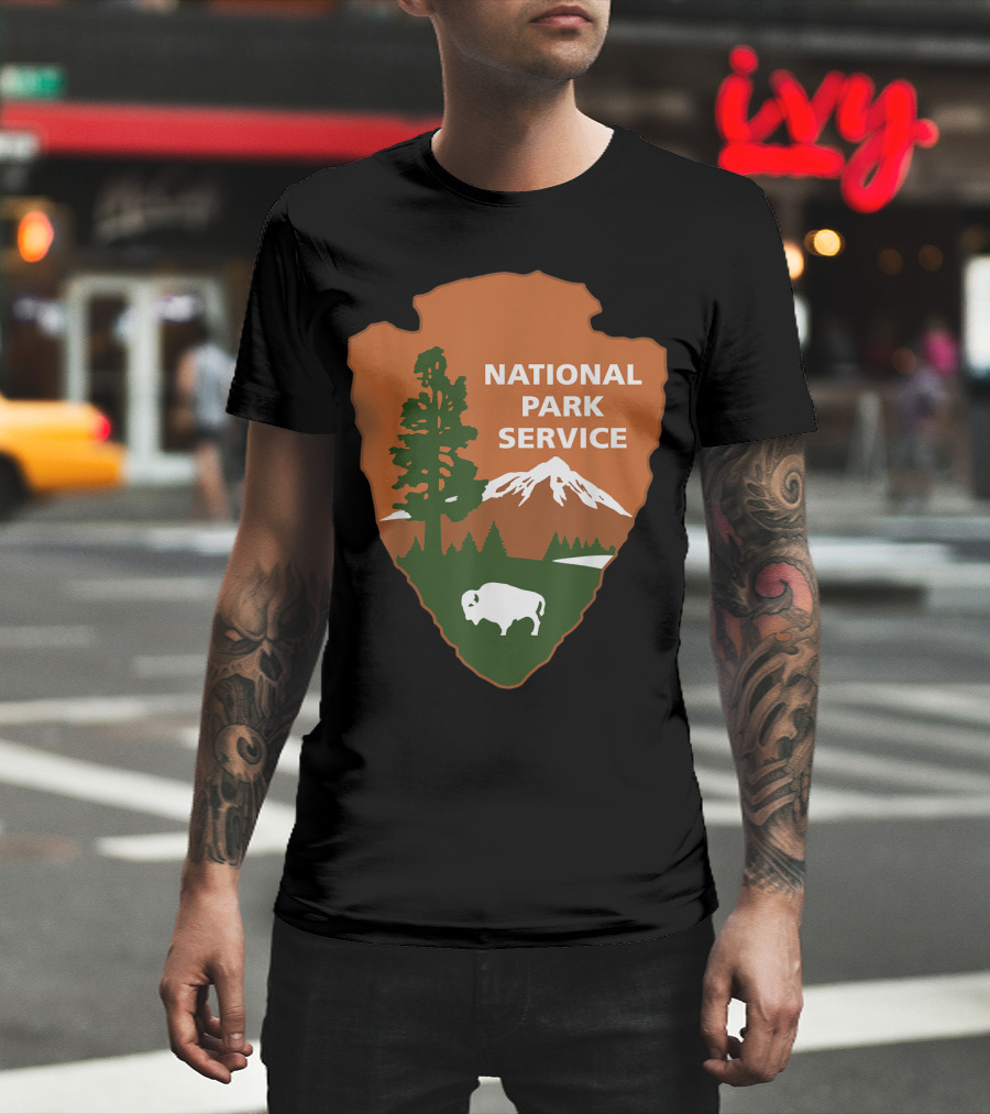 National Park Service Logo Badge With Mountain And Bison T-Shirt