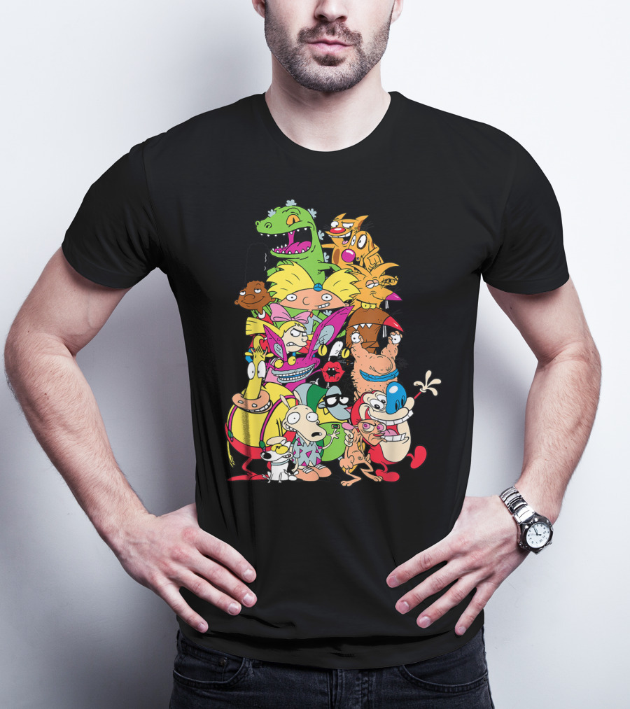 Nickelodeon 90s Rugrats Hey Arnold Rocko Ren Stimpy Cartoon Characters T-Shirt