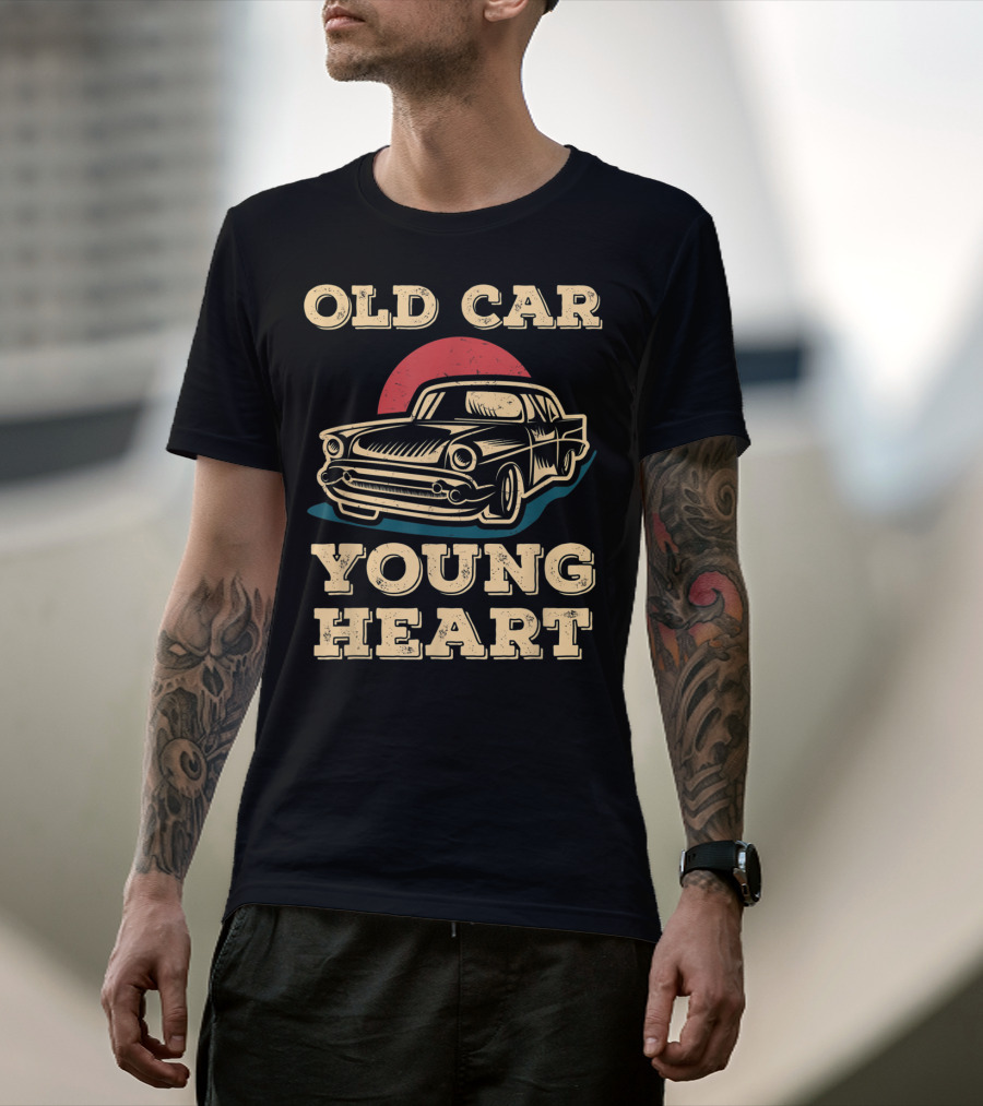 Old Car Young Heart Vintage Style Classic Auto Enthusiast Retro T-Shirt