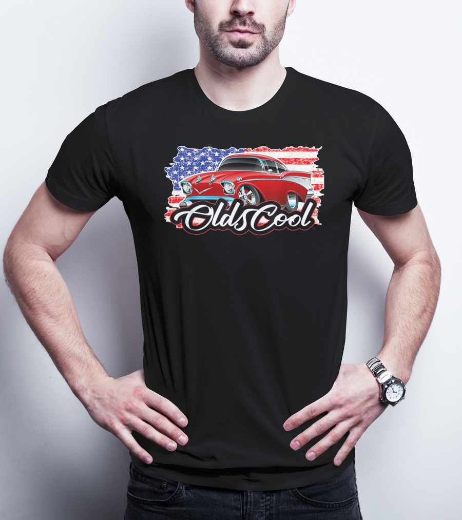 Olds Cool Classic Car 1957 American Flag Graphics T-Shirt