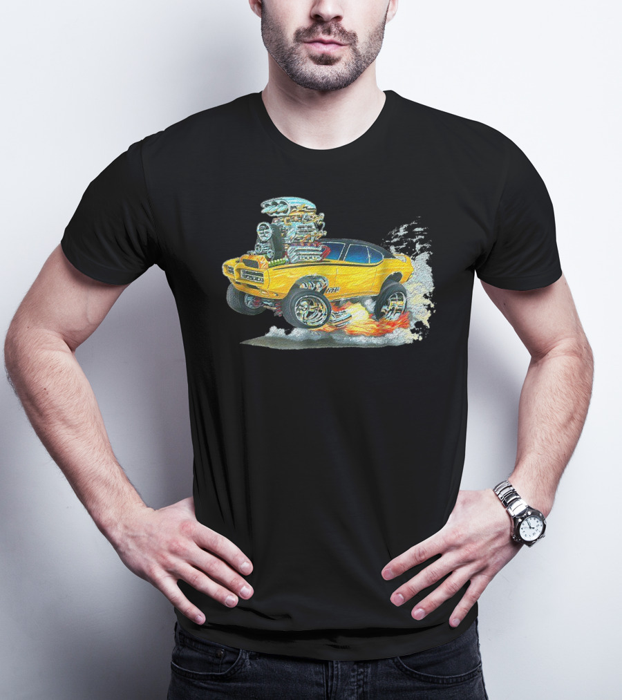 Retro Classic Hot Rod 70s American Muscle Car Flames And Smoke T-Shirt