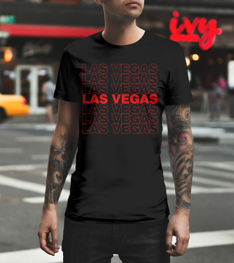 Las Vegas Repeated Red And Black Thank You Bag Style Nostalgic T-Shirt