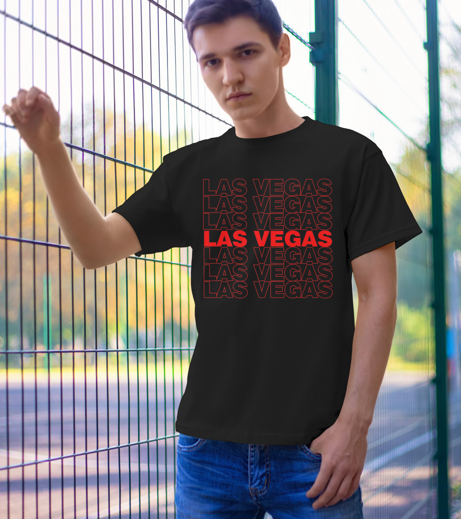 Las Vegas Repeated Red And Black Thank You Bag Style Nostalgic T-Shirt