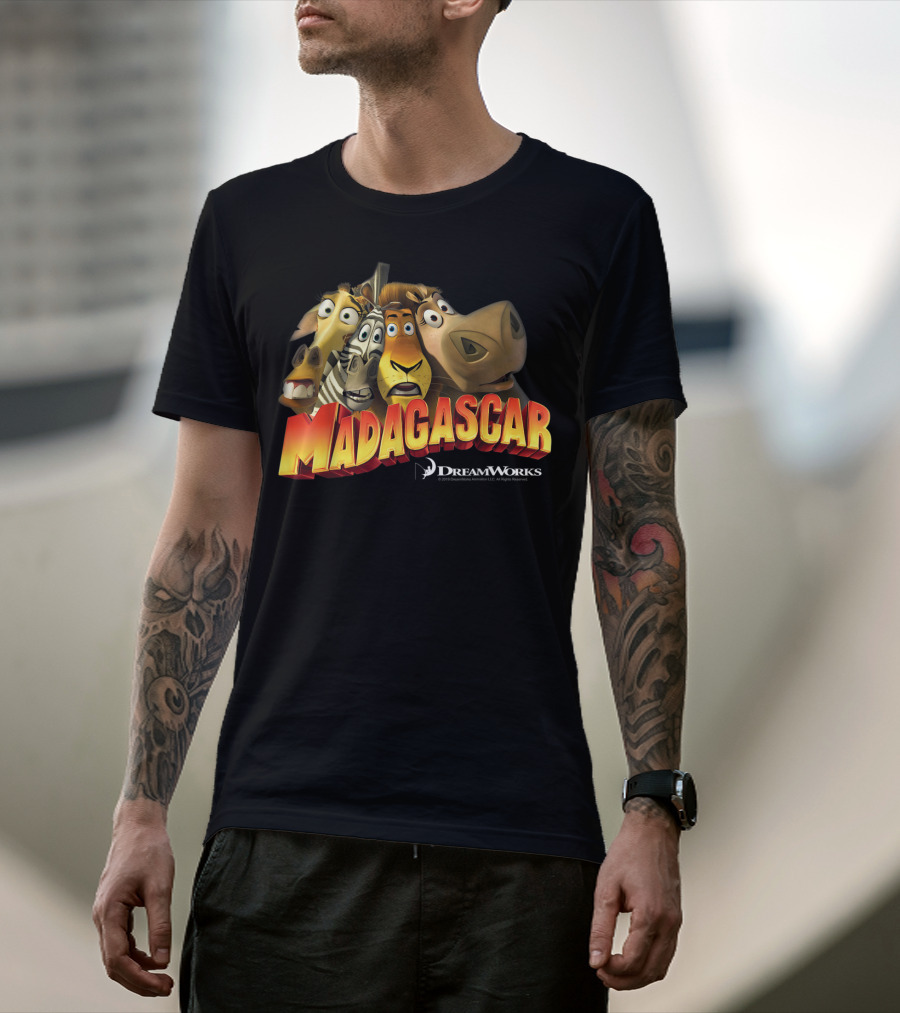 Madagascar DreamWorks Movie Characters Squished Group Shot T-Shirt