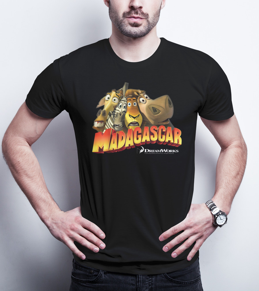 Madagascar DreamWorks Movie Characters Squished Group Shot T-Shirt