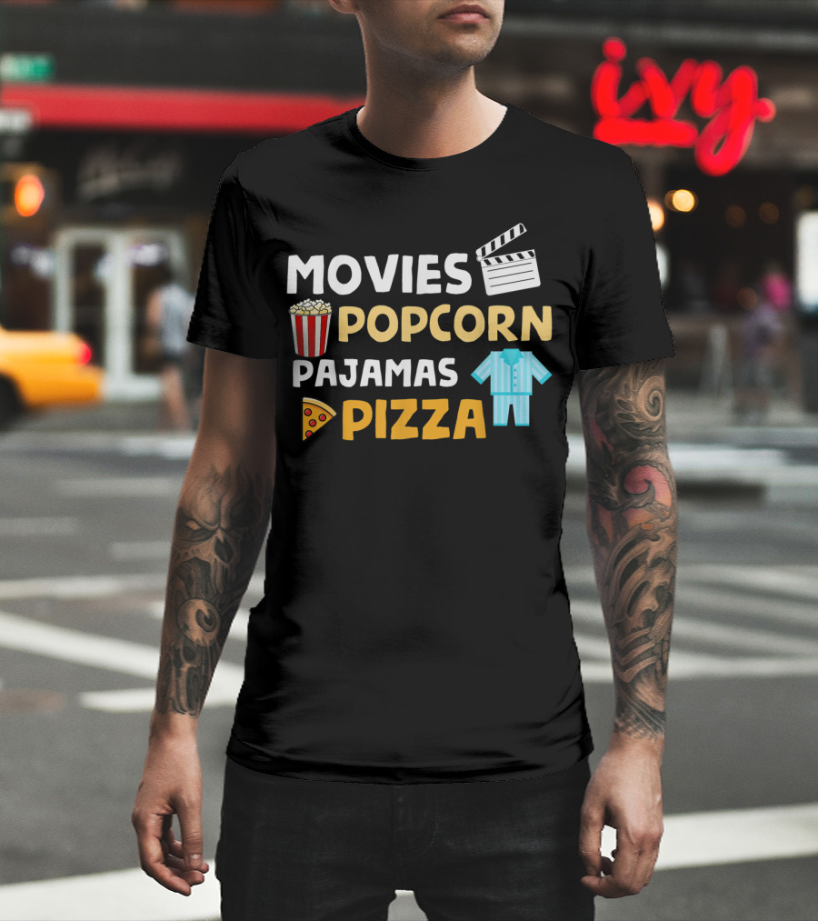Movies Popcorn Pajamas Pizza Fun Birthday T-Shirt