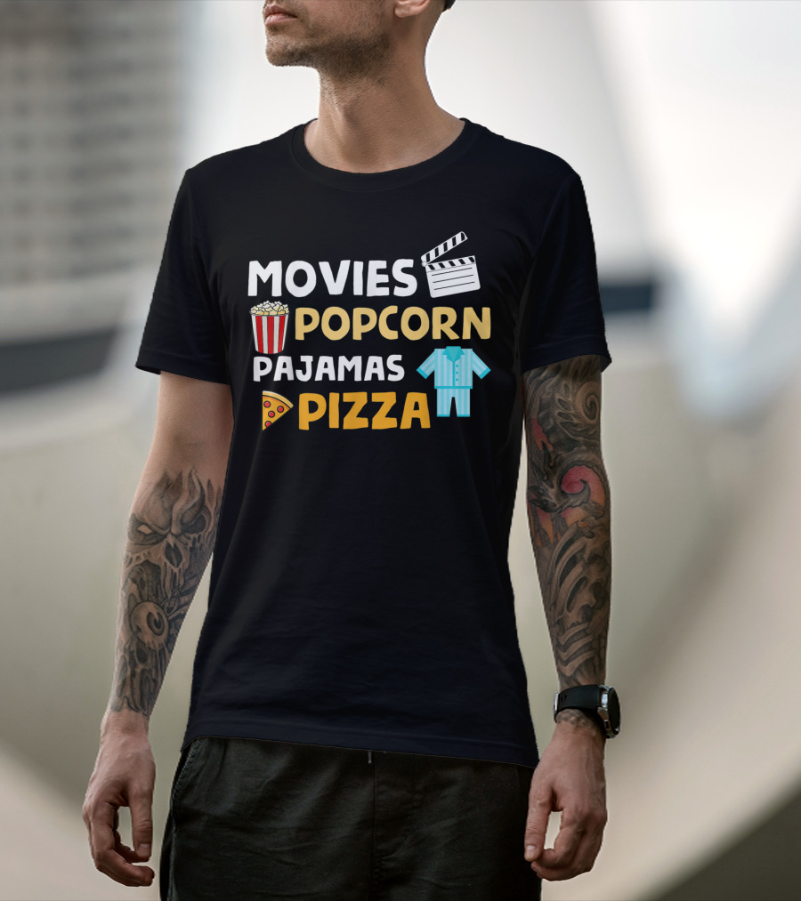 Movies Popcorn Pajamas Pizza Fun Birthday T-Shirt
