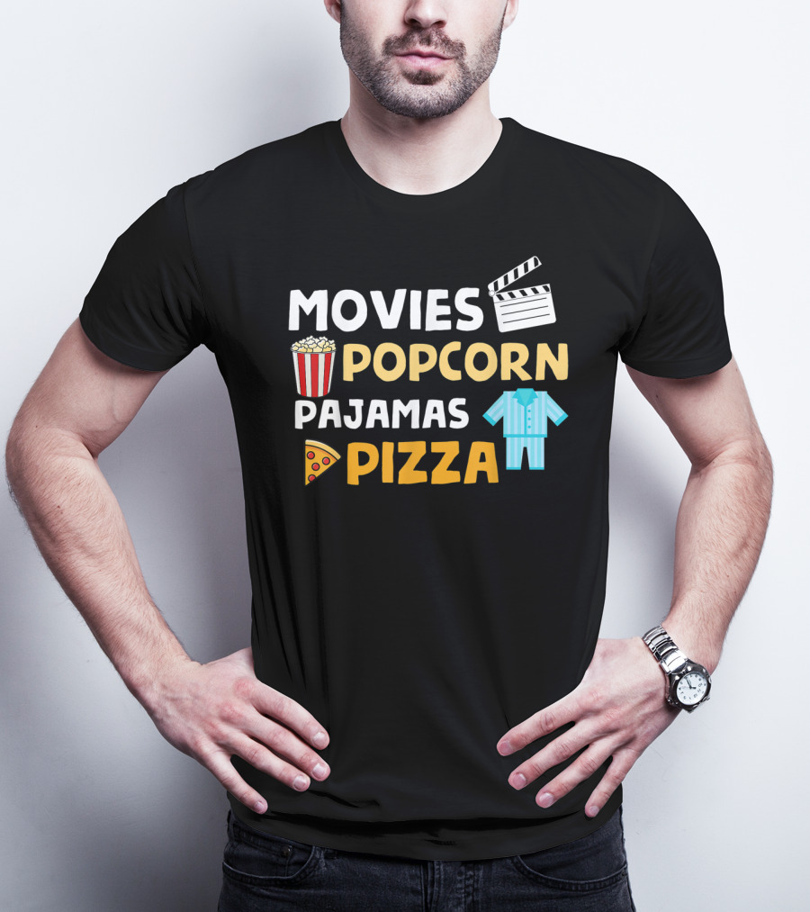 Movies Popcorn Pajamas Pizza Fun Birthday T-Shirt