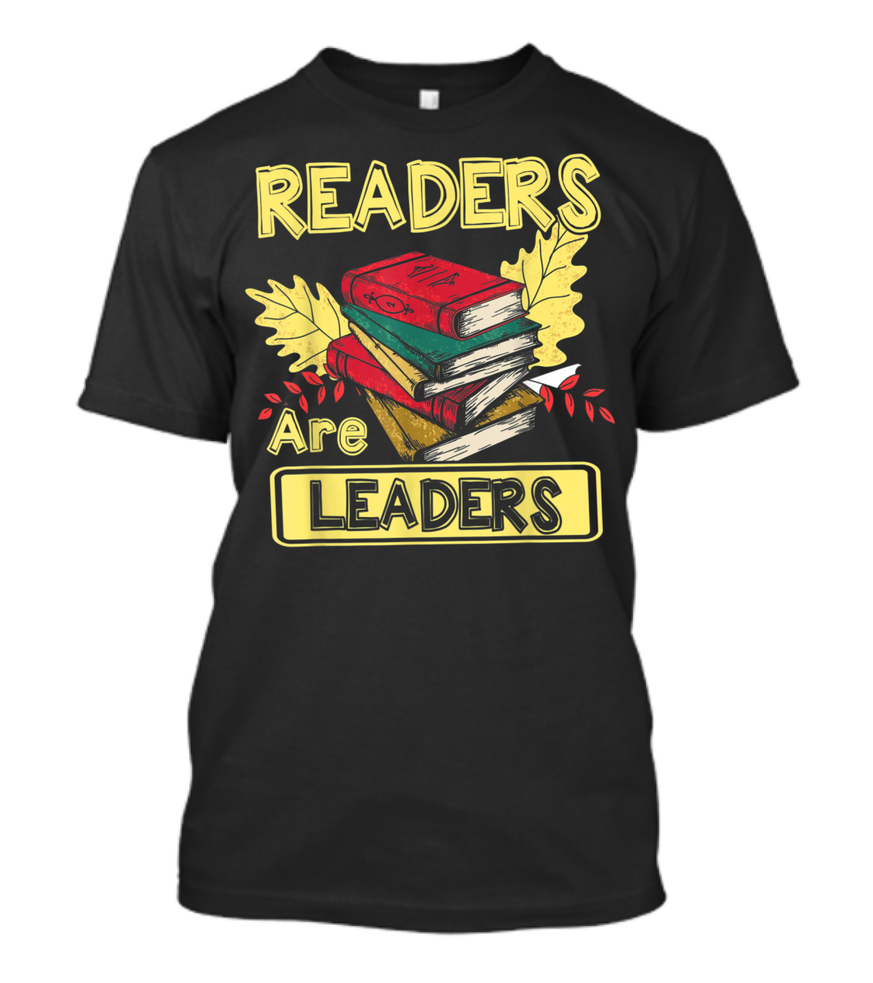READERS ARE LEADERS BOOKS WITH FALL LEAVES STACKED T-Shirt