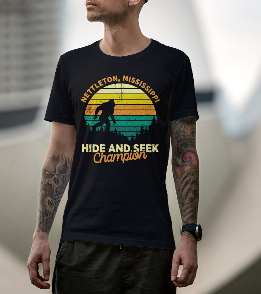 Nettleton Mississippi Bigfoot Hide And Seek Champion Retro T-Shirt