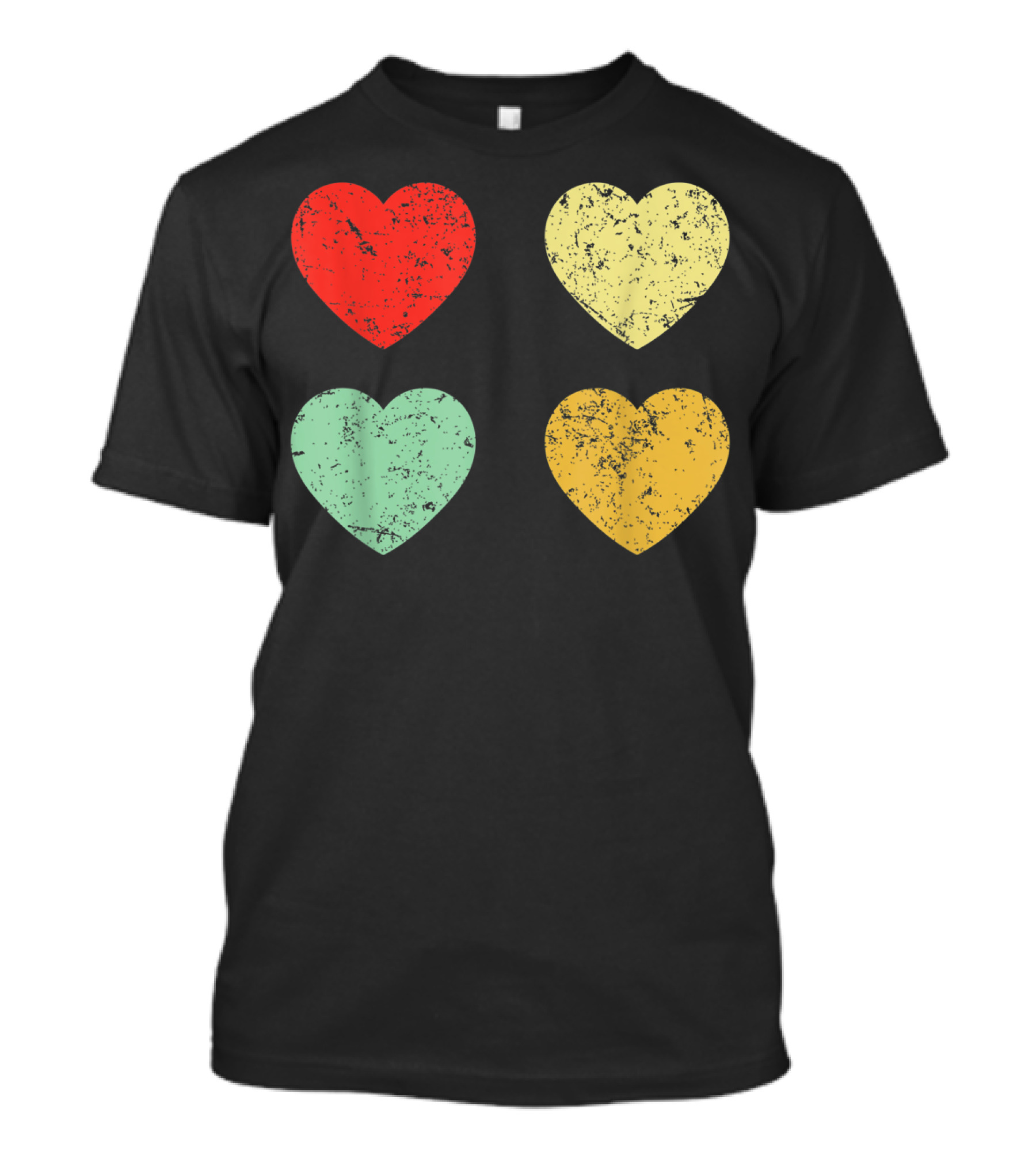 Retro Vintage Hearts Valentines Day Four Colorful Grunge Hearts T-Shirt