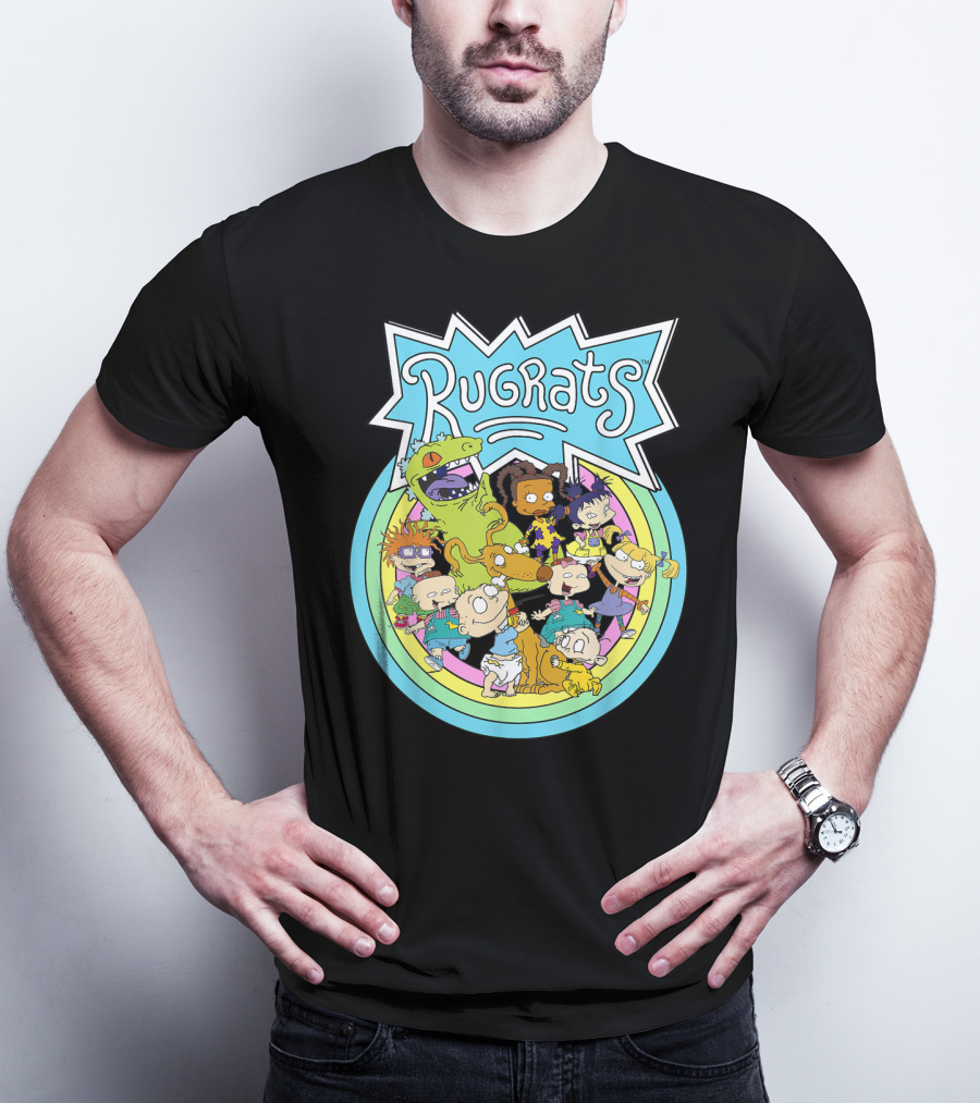 Rugrats Group Colorful Characters In Rainbow Circles T-Shirt