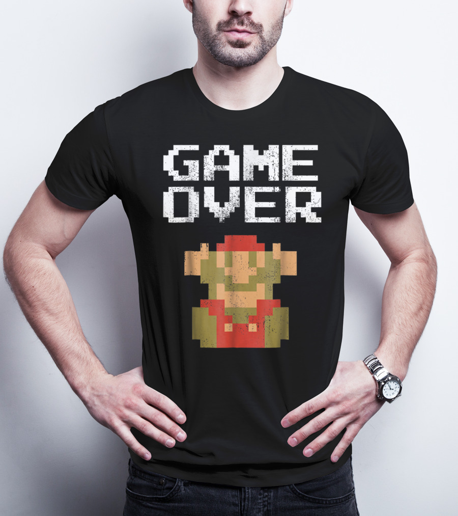 Super Mario Game Over Pixel Art Mario Fall T-Shirt