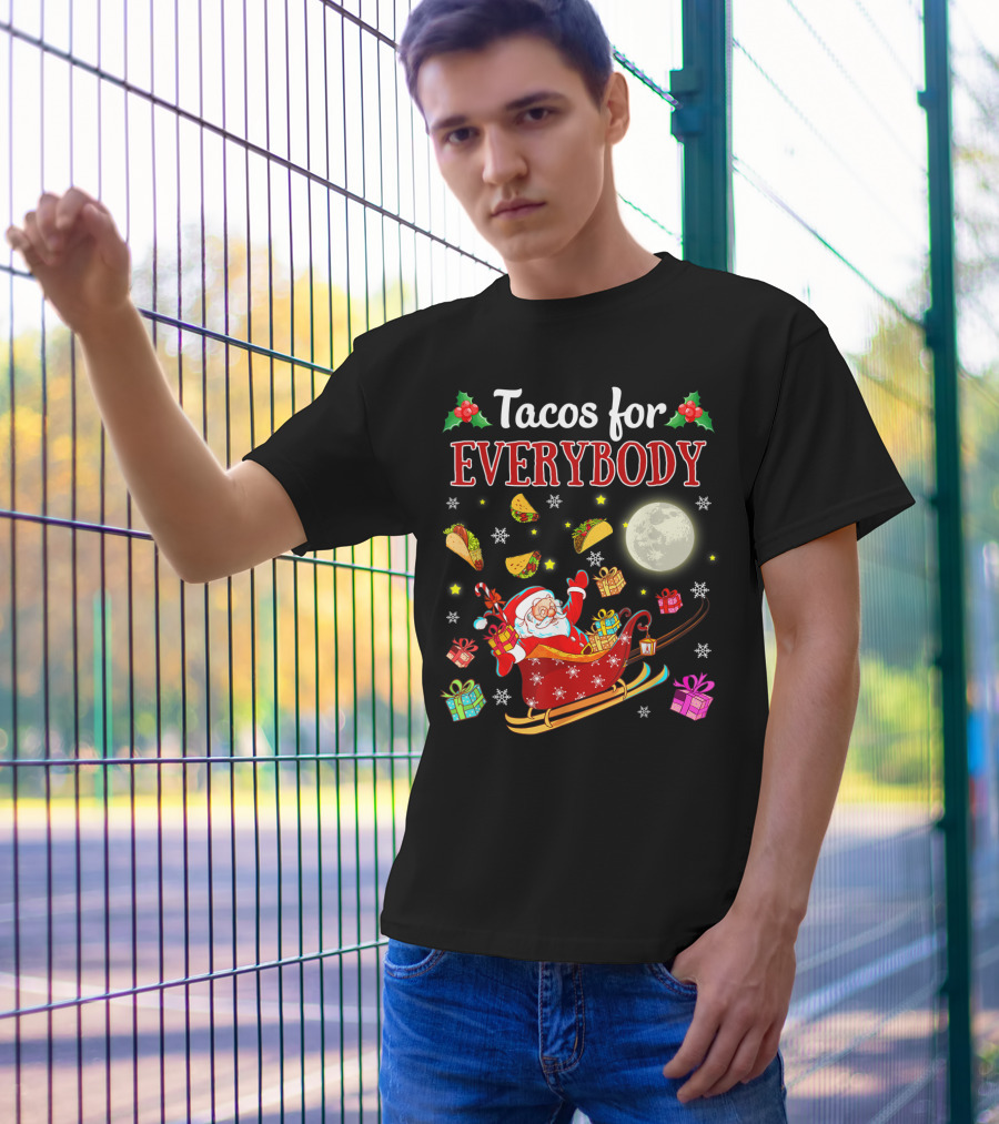 Tacos For Everybody Santa's Sleigh Christmas Delight T-Shirt