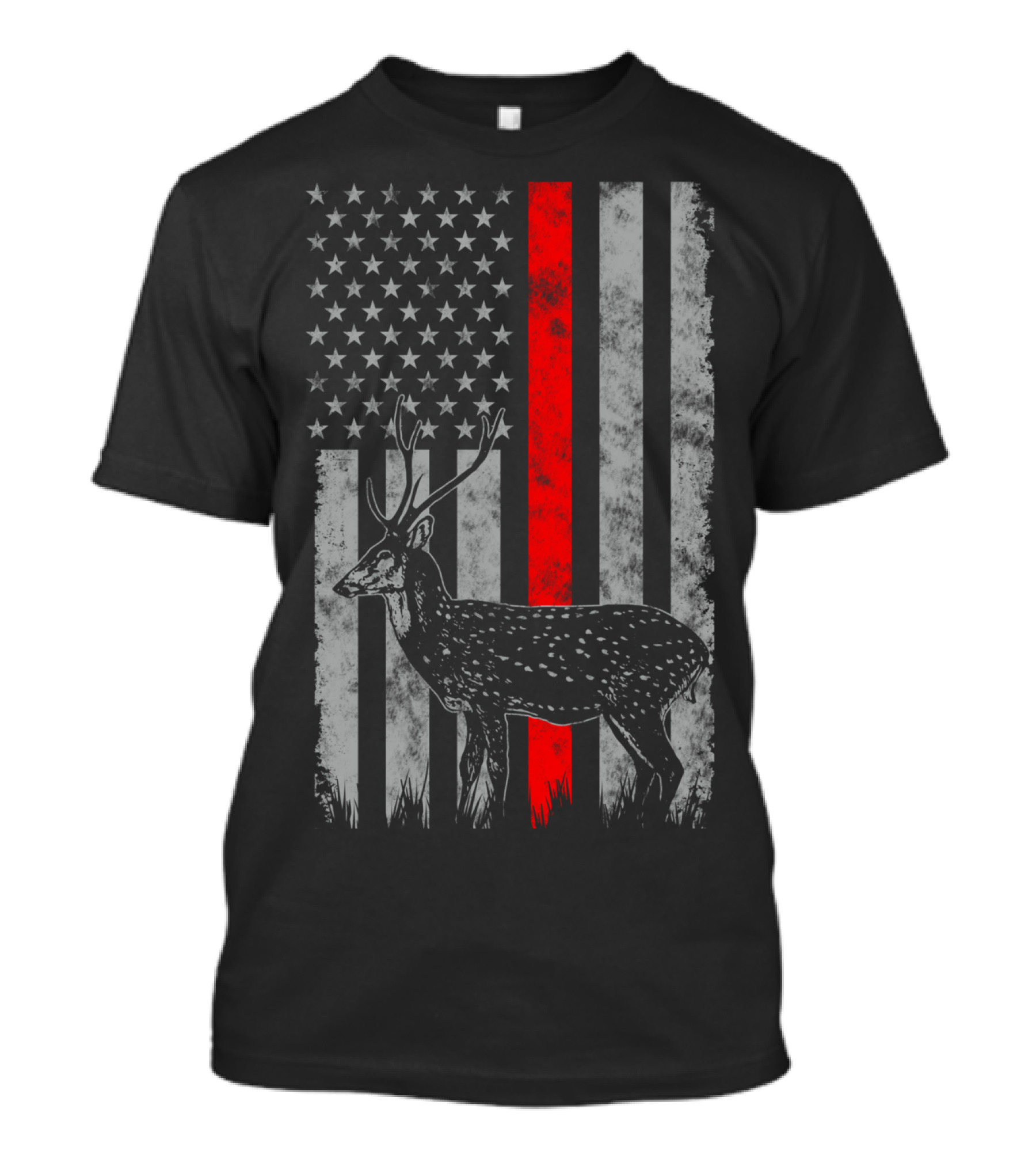 Thin Red Line Axis Deer American Flag T-Shirt