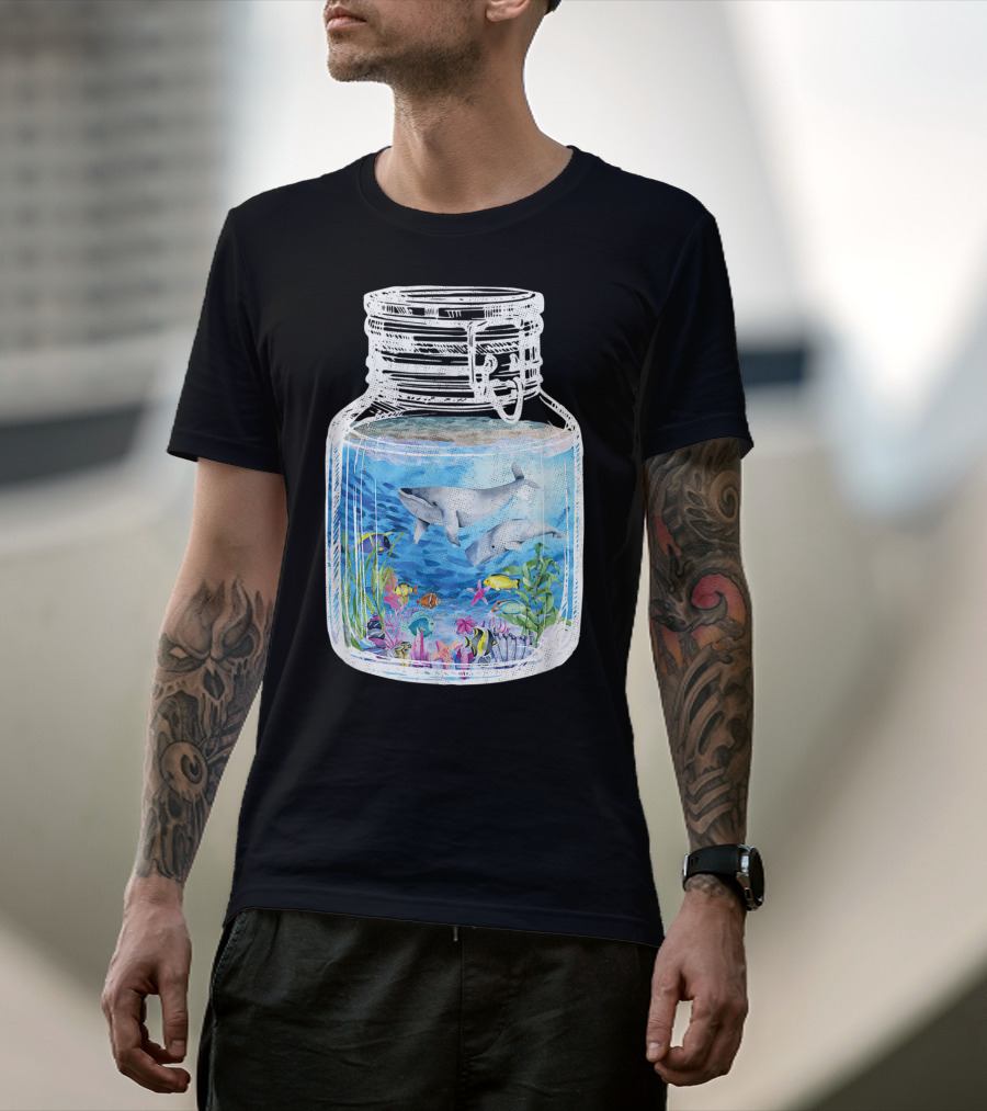 Underwater Terrarium Ocean Fish Whales In Glass Jar T-Shirt