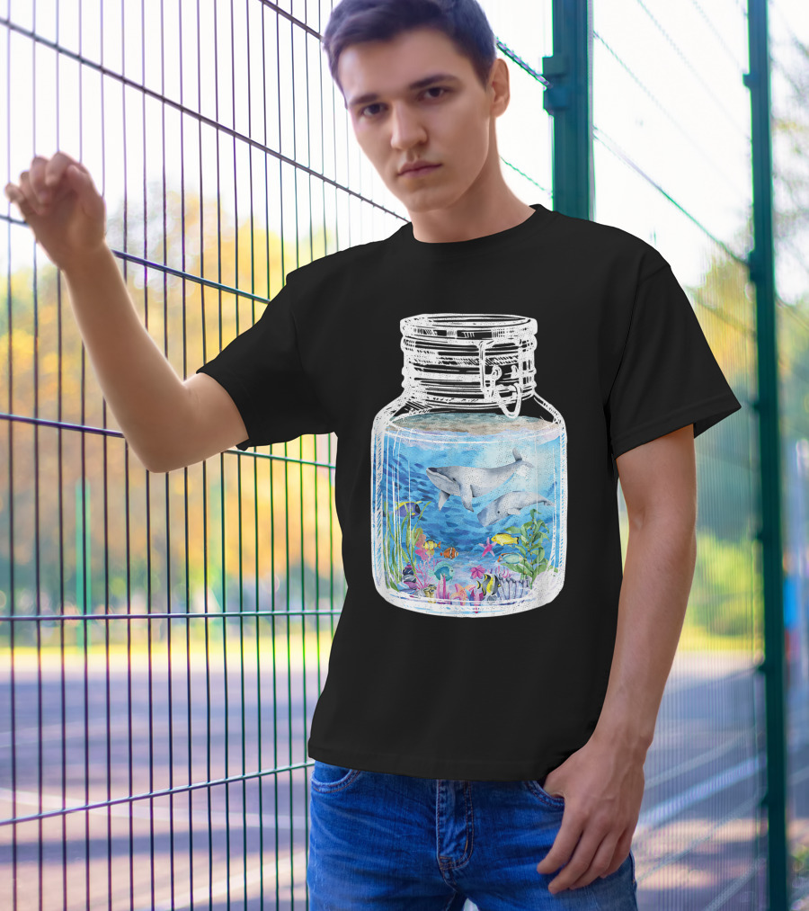 Underwater Terrarium Ocean Fish Whales In Glass Jar T-Shirt