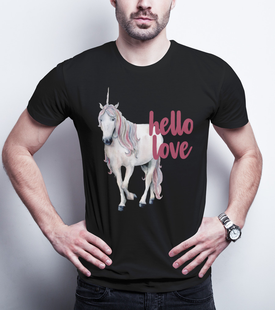 Hello Love Unicorn Funny Magical Animal T-Shirt