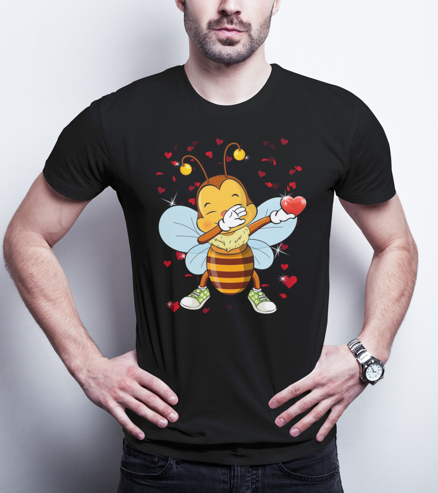 Valentine Girls Cute Dabbing Bee Heart Dabs With Love And Hearts T-Shirt