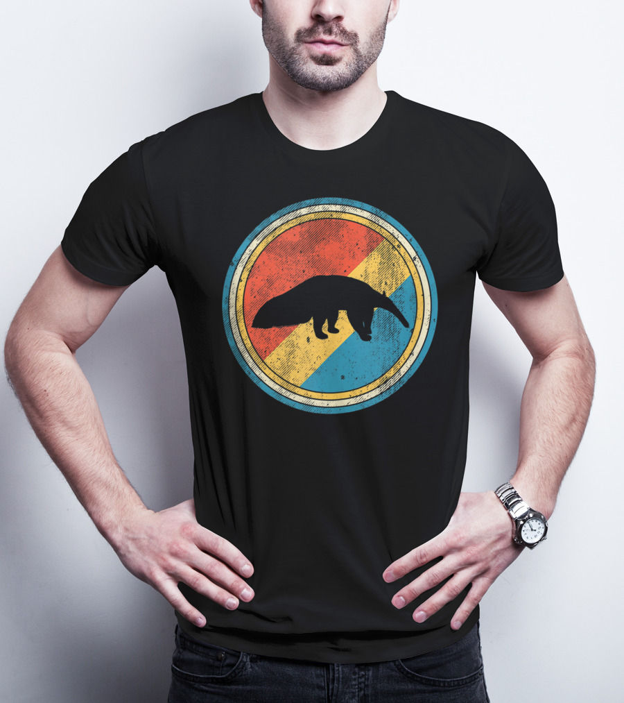 Vintage Retro Circle Giant Anteater Silhouette On Colorful Background T-Shirt