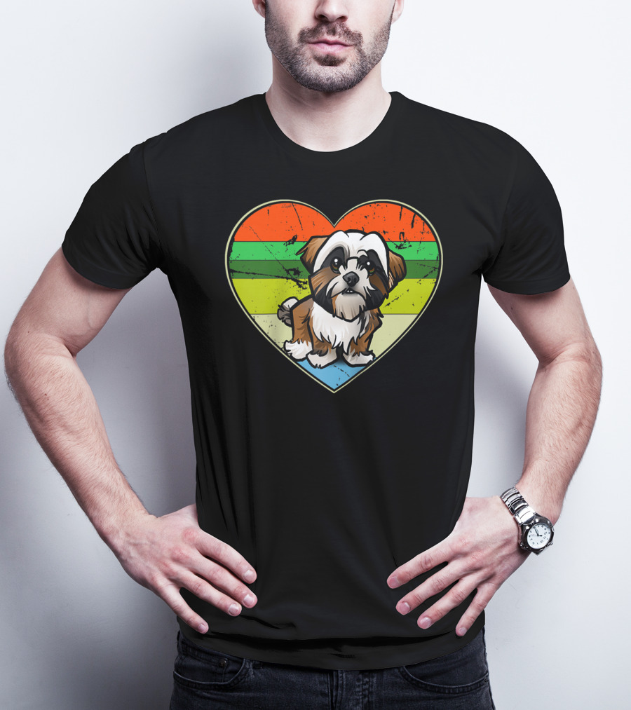 Vintage Heart Rainbow Shih Tzu Dog Valentine T-Shirt