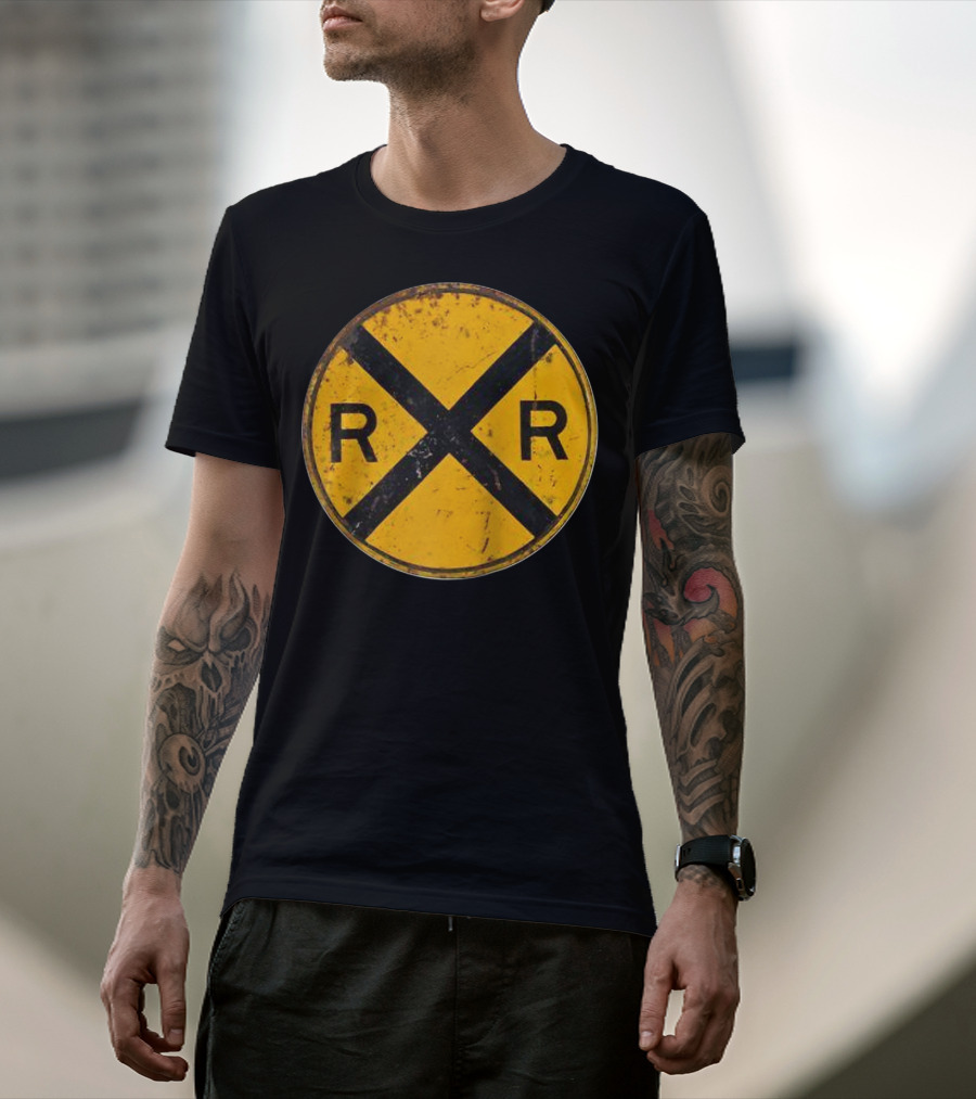 Vintage Railroad Crossing Sign RR Engineer Worker T-Shirt