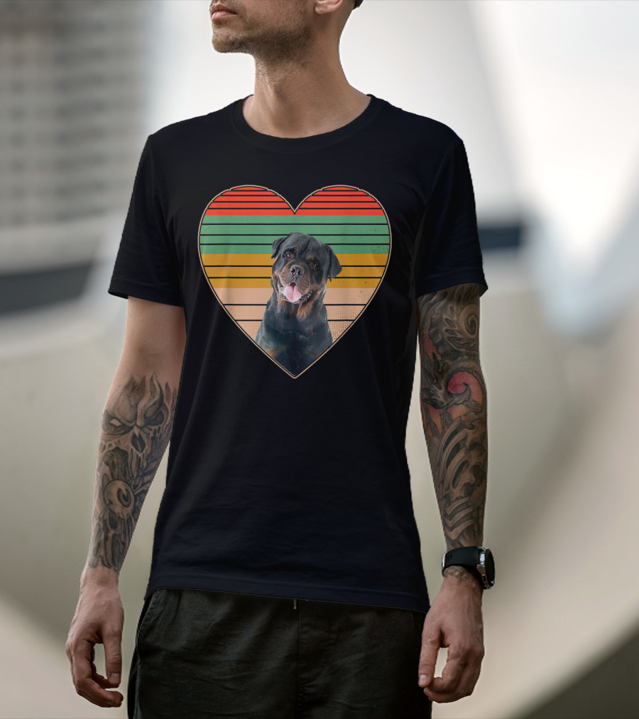 Vintage Rottweiler Heart Retro Stripes T-Shirt