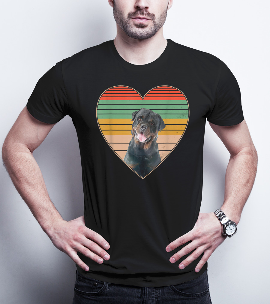 Vintage Rottweiler Heart Retro Stripes T-Shirt