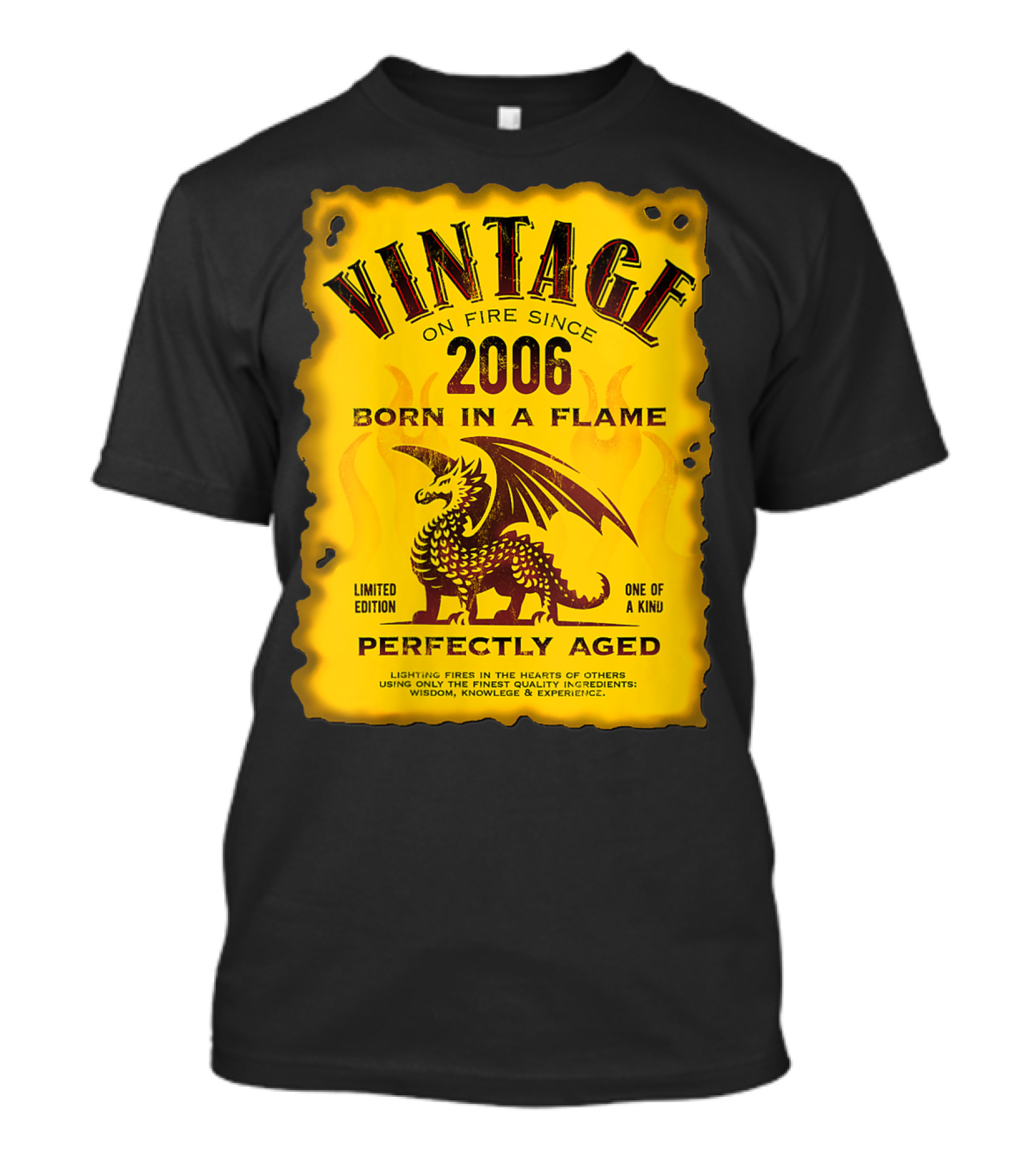 Vintage On Fire Since 2006 Born In A Flame Perfectly Aged One Of A Kind Dragon T-Shirt
