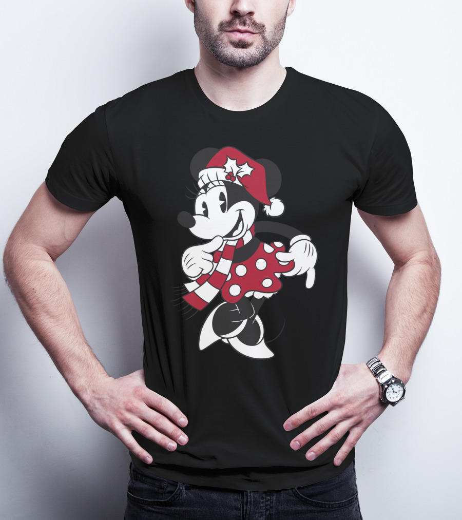 Disney Minnie Mouse Christmas Santa Hat And Scarf T-Shirt