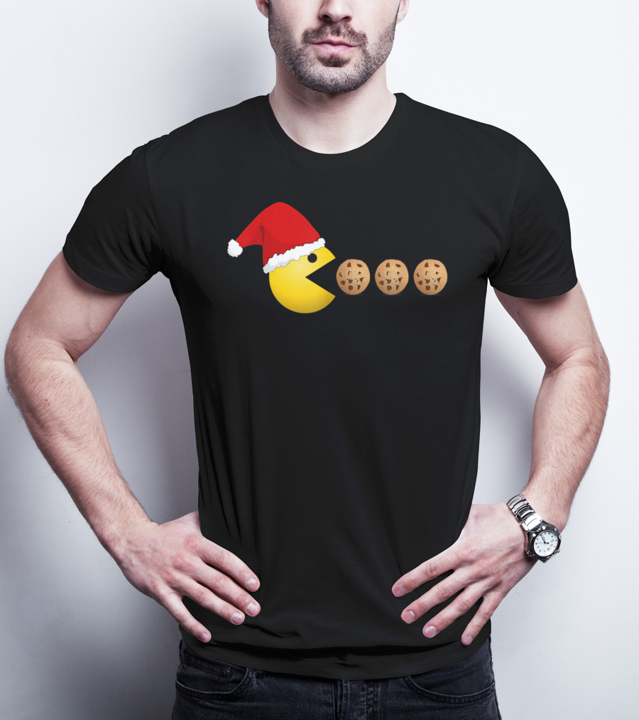 Funny Christmas Santa Pac-Man Cookies Classic Video Game T-Shirt