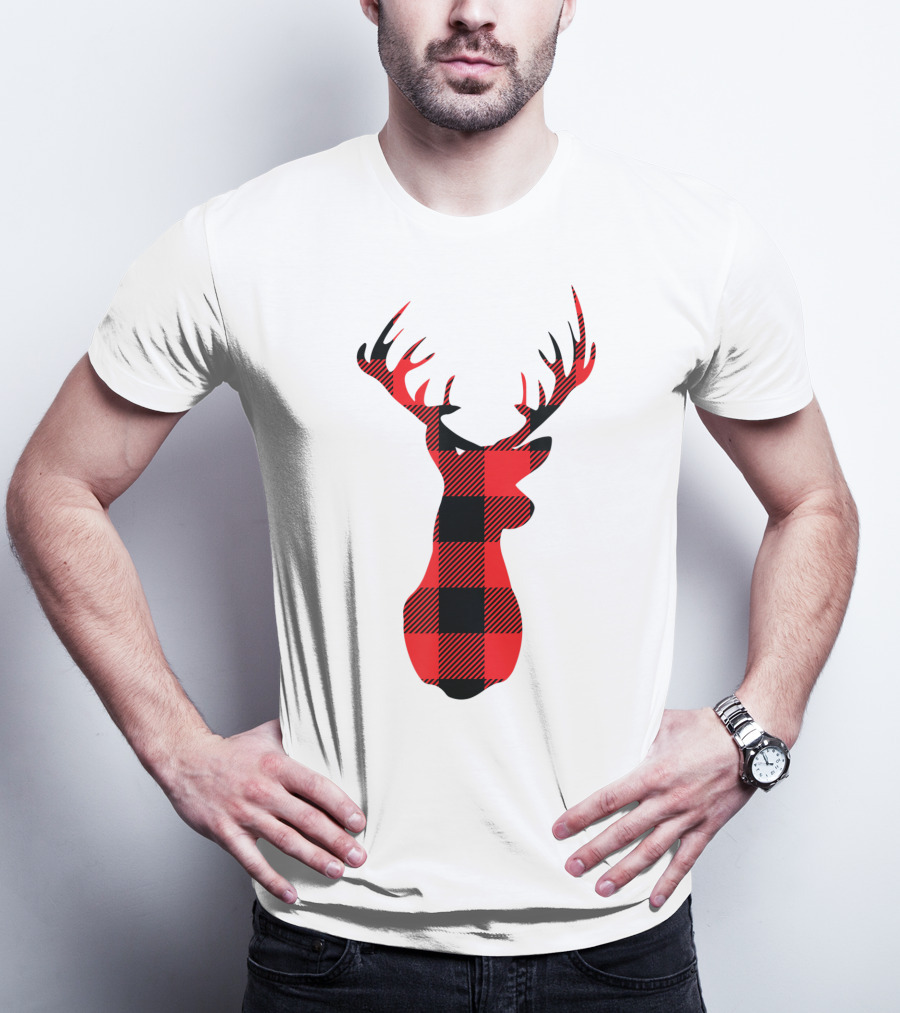 Buffalo Plaid Red Black Christmas Deer T-Shirt