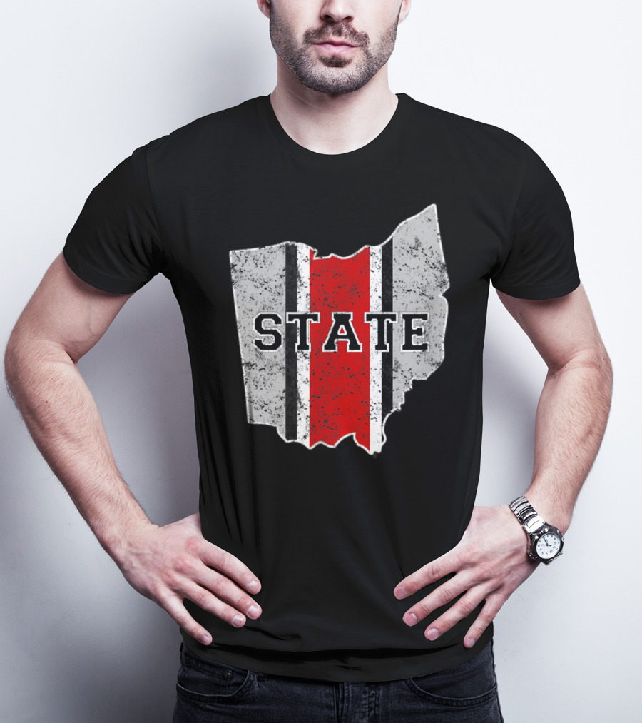 State Outline With Distressed Ohio Stripe T-Shirt