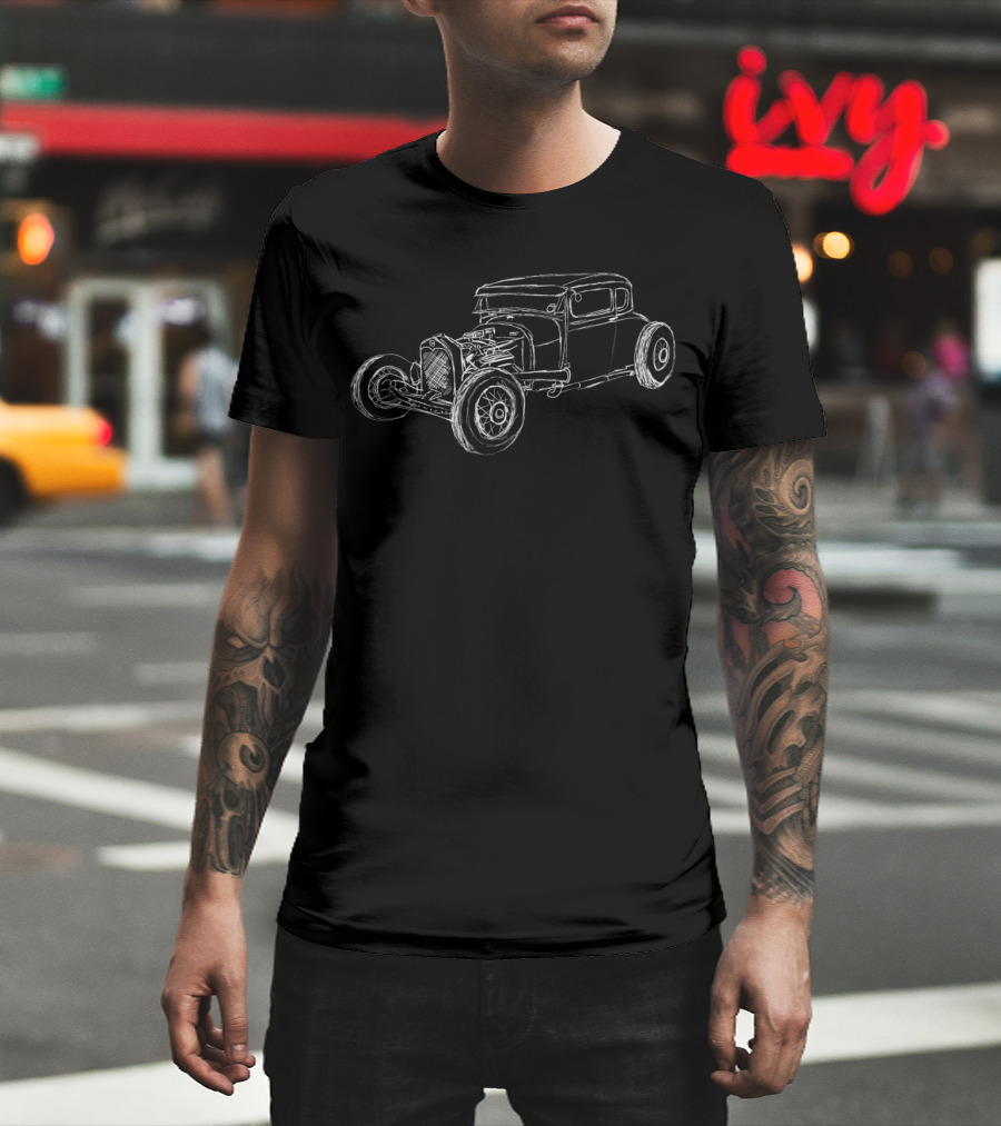 Hot Rod Classic Coupe Outline Rust Bucket Rat T-Shirt