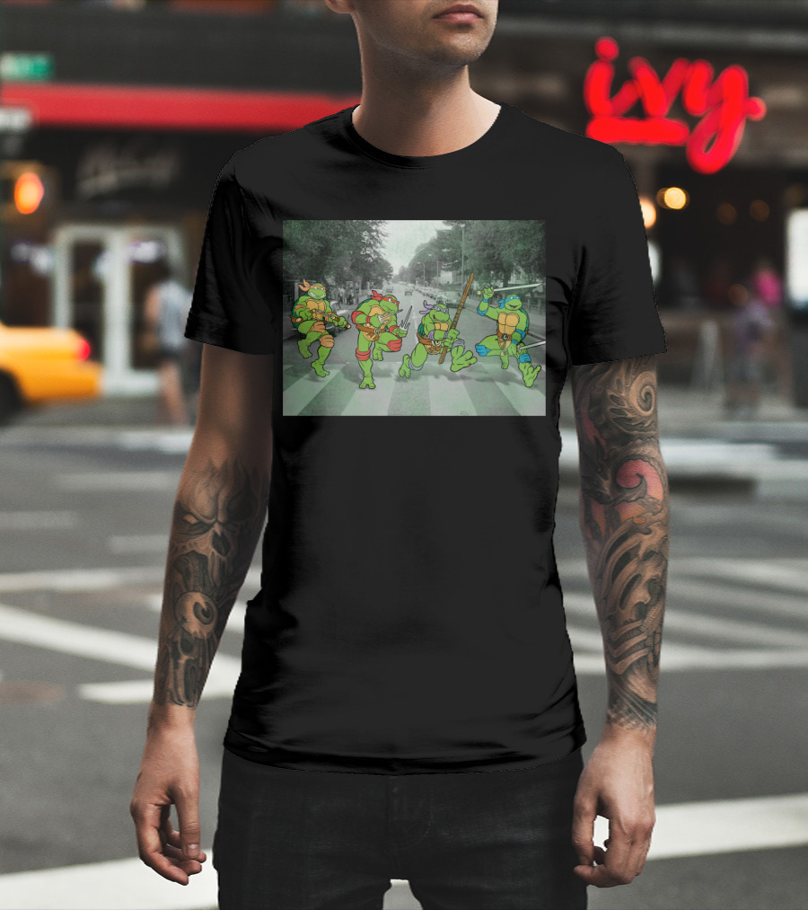 Nage Mutant Ninja Turtles Abbey Road Style Street Scene T-Shirt